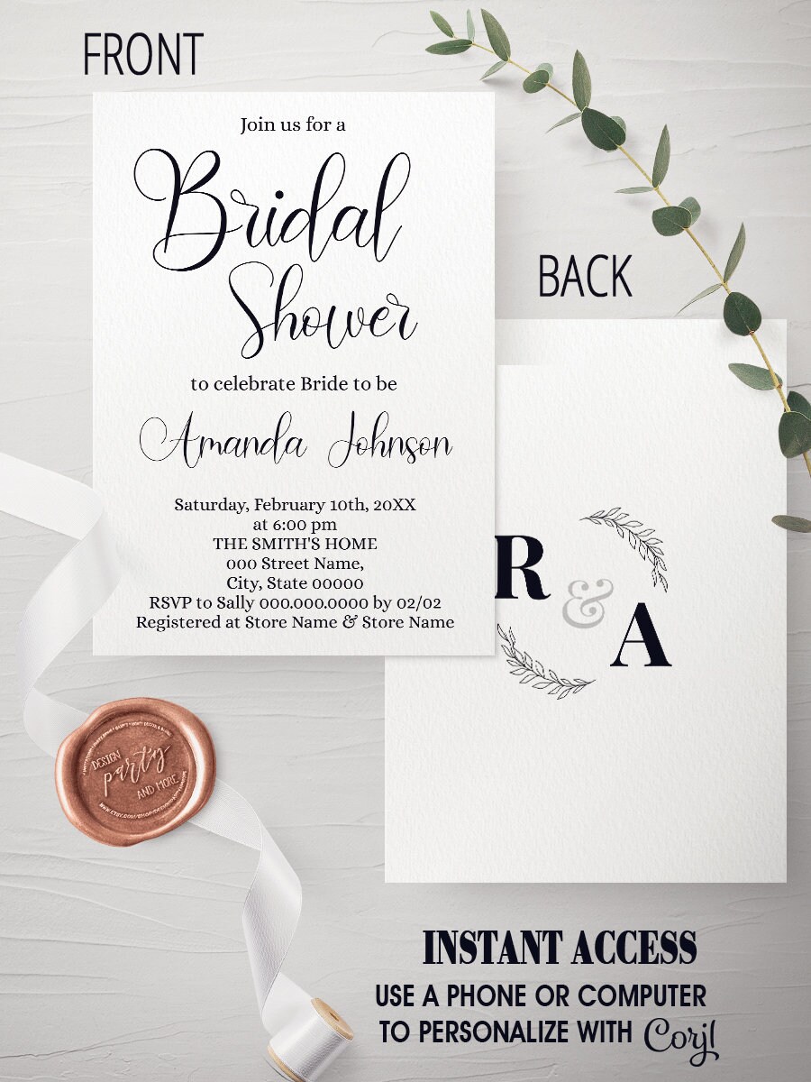 Minimalist Bridal Shower Invitation Simple Wedding Shower Calligraphy ...