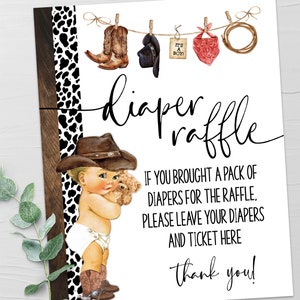 Cowboy Diaper Raffle Ticket & Sign, Bring Diapers for Prize Western ...