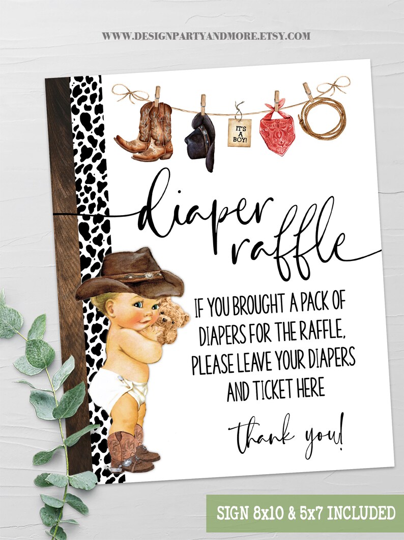 Cowboy Diaper Raffle Ticket & Sign, Bring Diapers for Prize Western ...