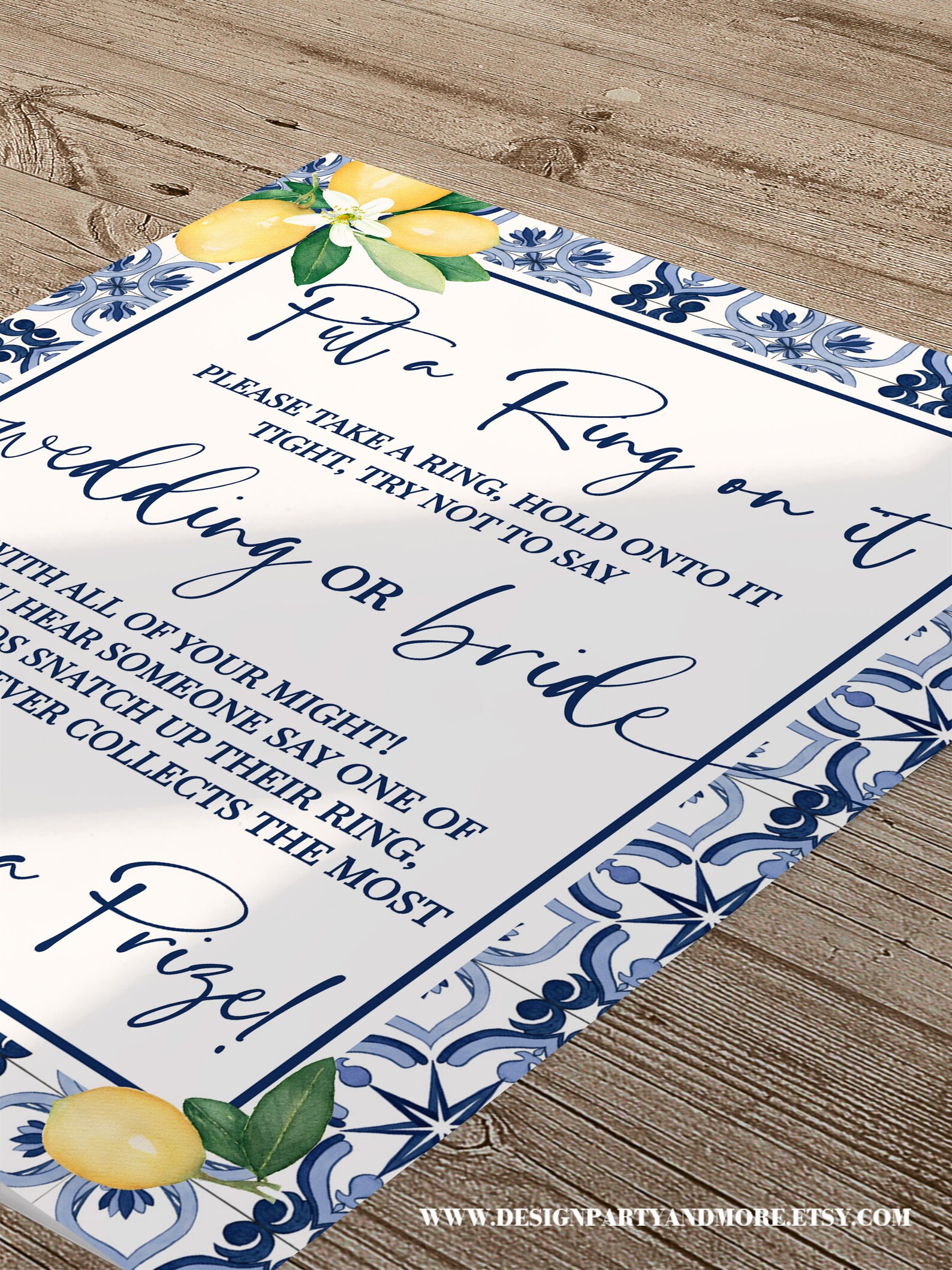 Blue Mediterranean Lemons Bridal Shower Game: Put a Ring on It ...