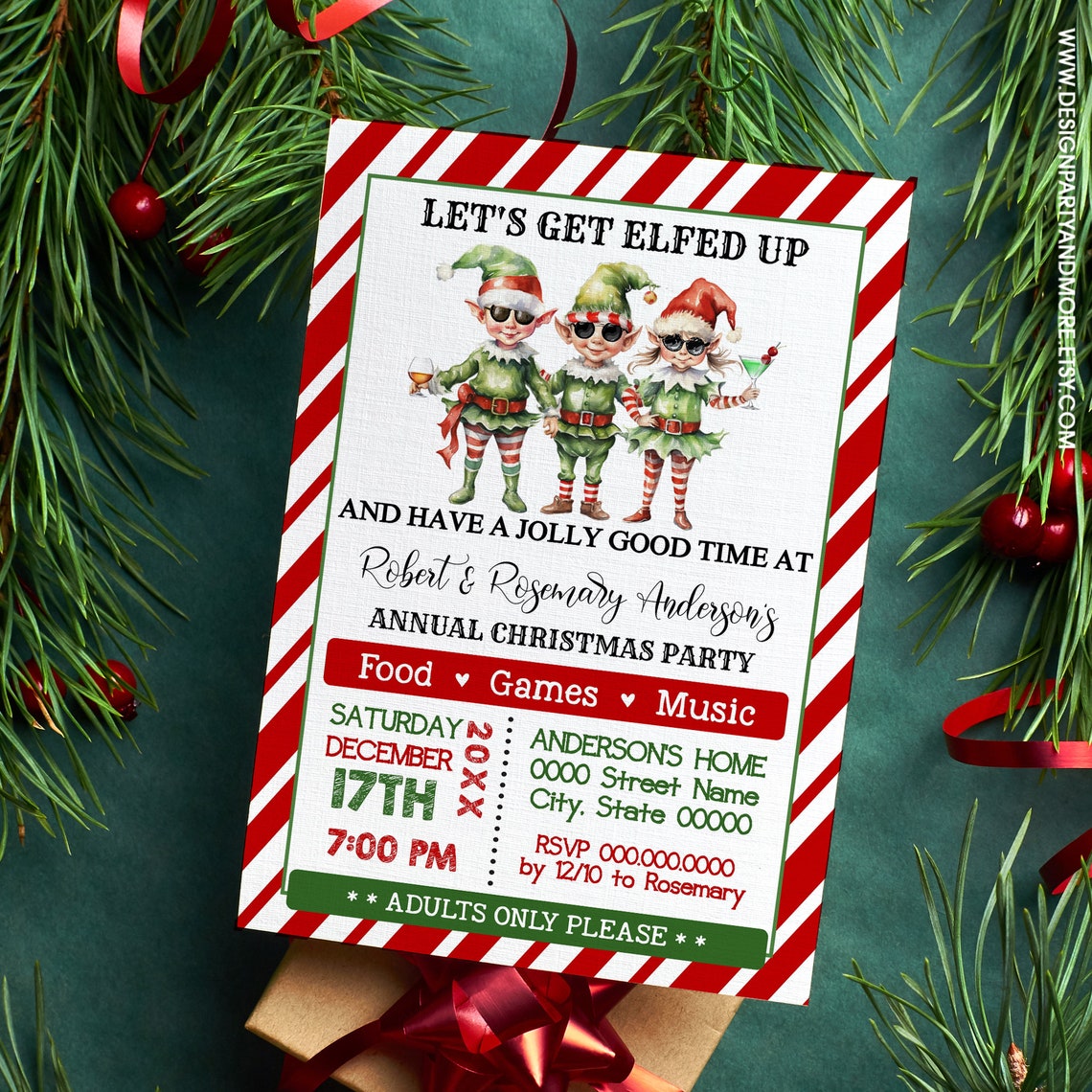 Let's Get Elfed up Christmas Party Invitation, Adults Friendsmas ...