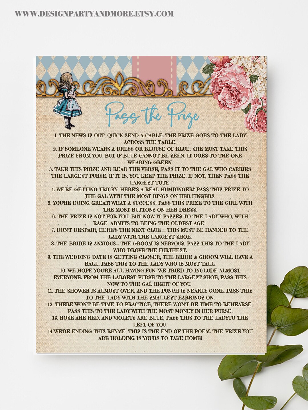 Pass the Prize Bridal Shower, Pass the Prize Poem Alice in Wonderland ...