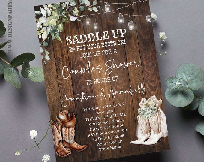 Rustic Wedding Invitation - Template - Western - Country - Brial Shower ...
