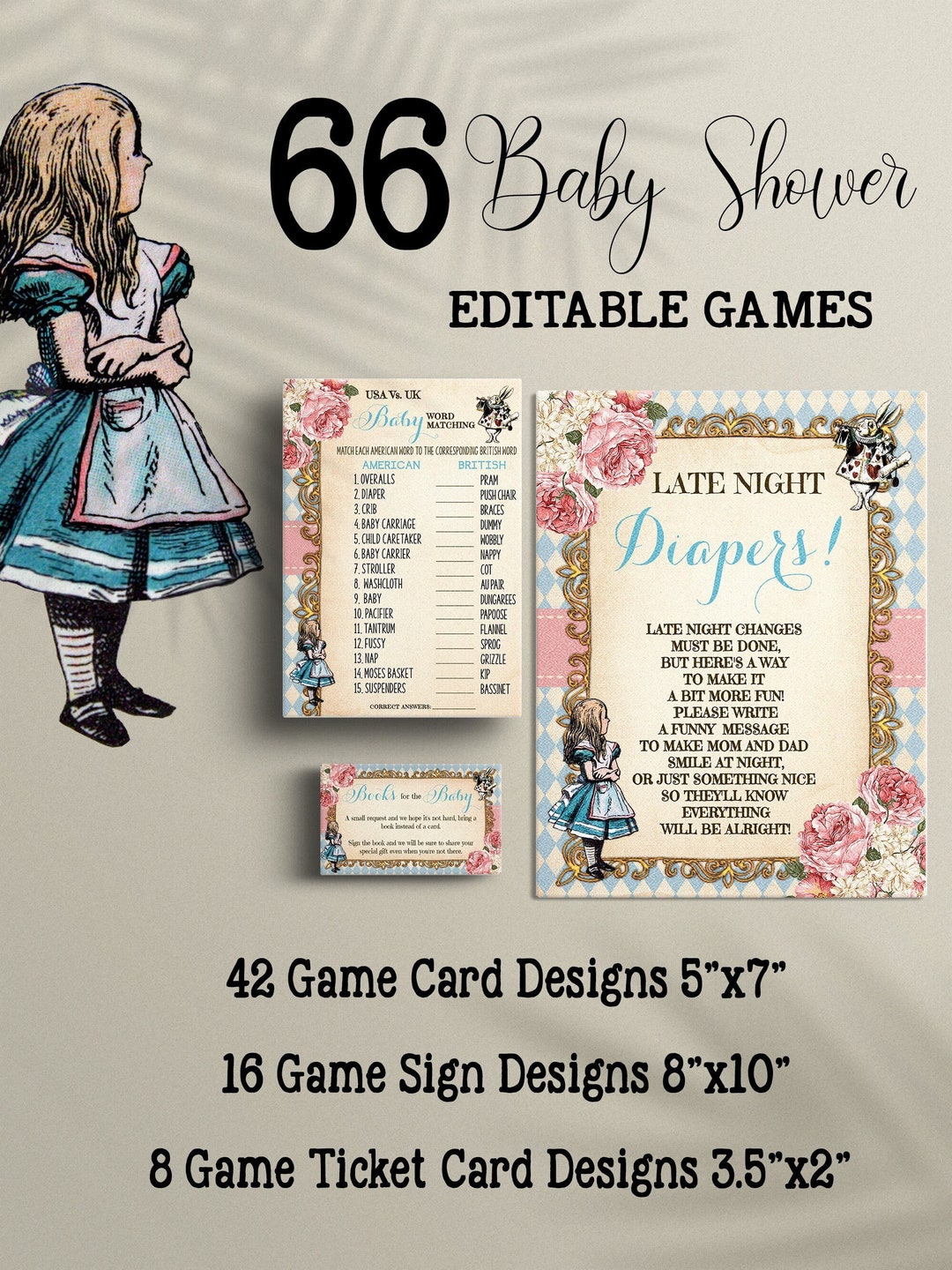 66 Editable Wonderland Baby Shower Games, Alice in Wonderland, Baby ...