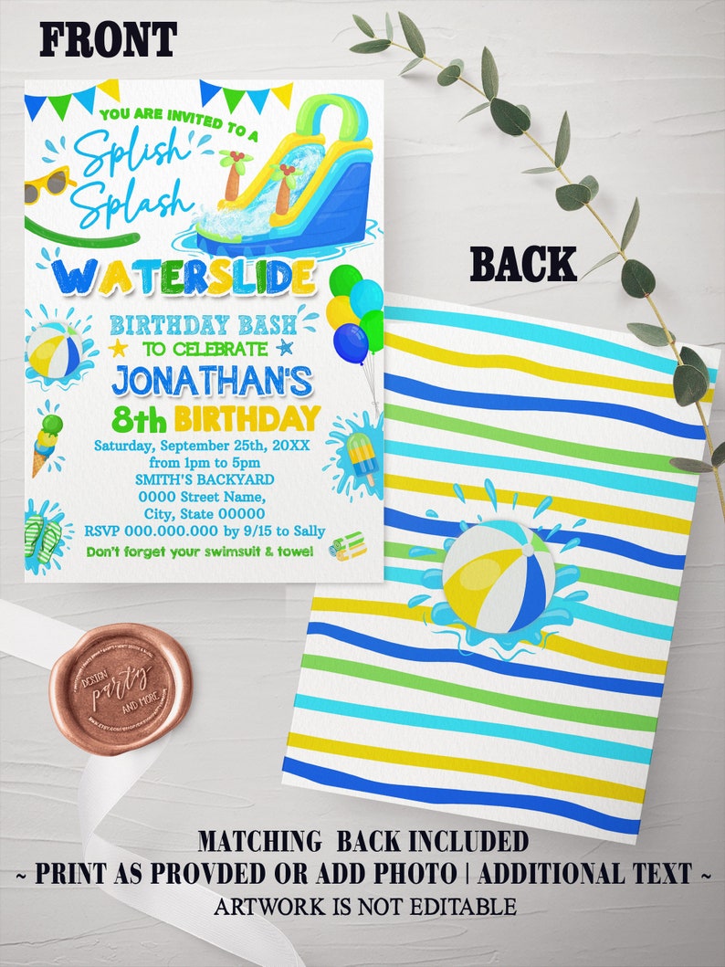 Splish Splash Waterslide Birthday Bash Invitation Splish Splash Water ...