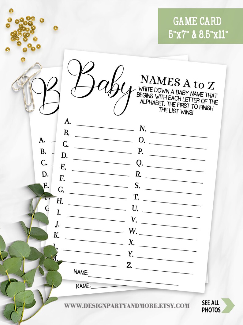 Baby Names A to Z Baby Shower Game, Minimalist Baby Shower Game, List ...