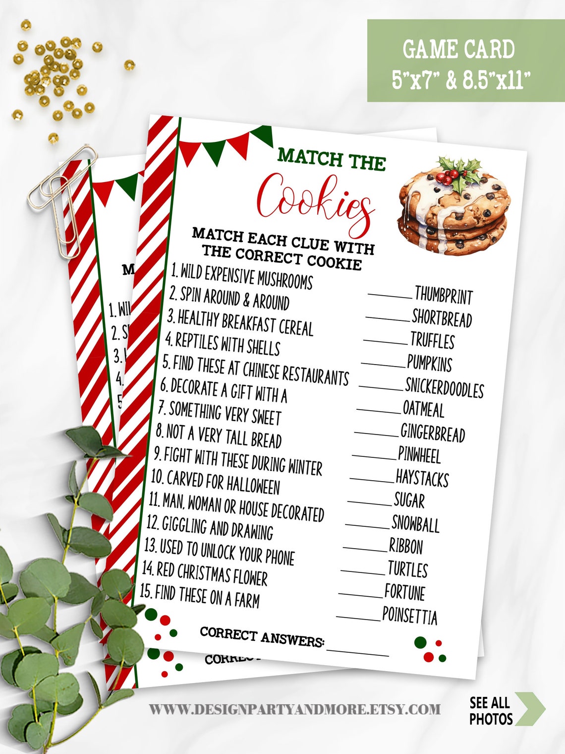 Christmas Match the Cookies Game, Elves Christmas Party Game, Red White ...