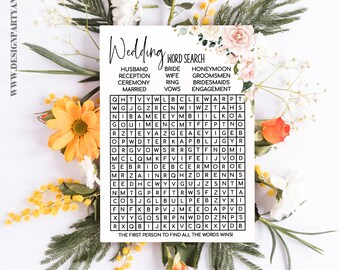 Wedding Word Search Game, Bridal Shower Game, Pink Boho Chic Wedding ...