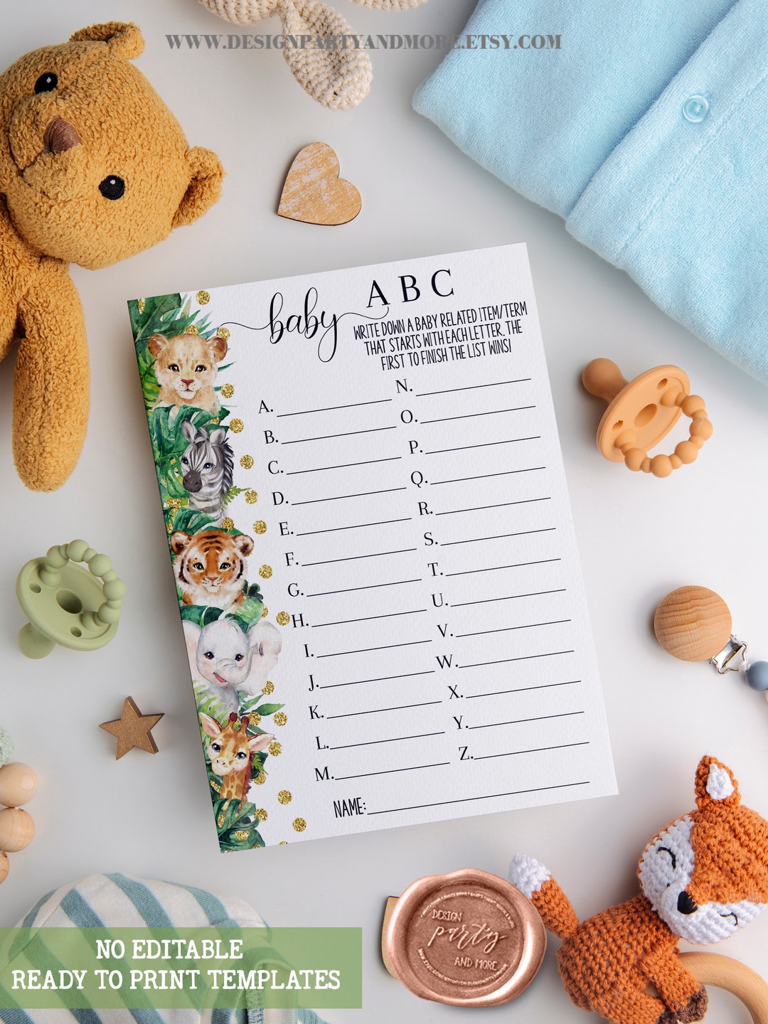 Safari ABC Baby Words Baby Shower Game, Wild One Tropical Jungle Baby ...