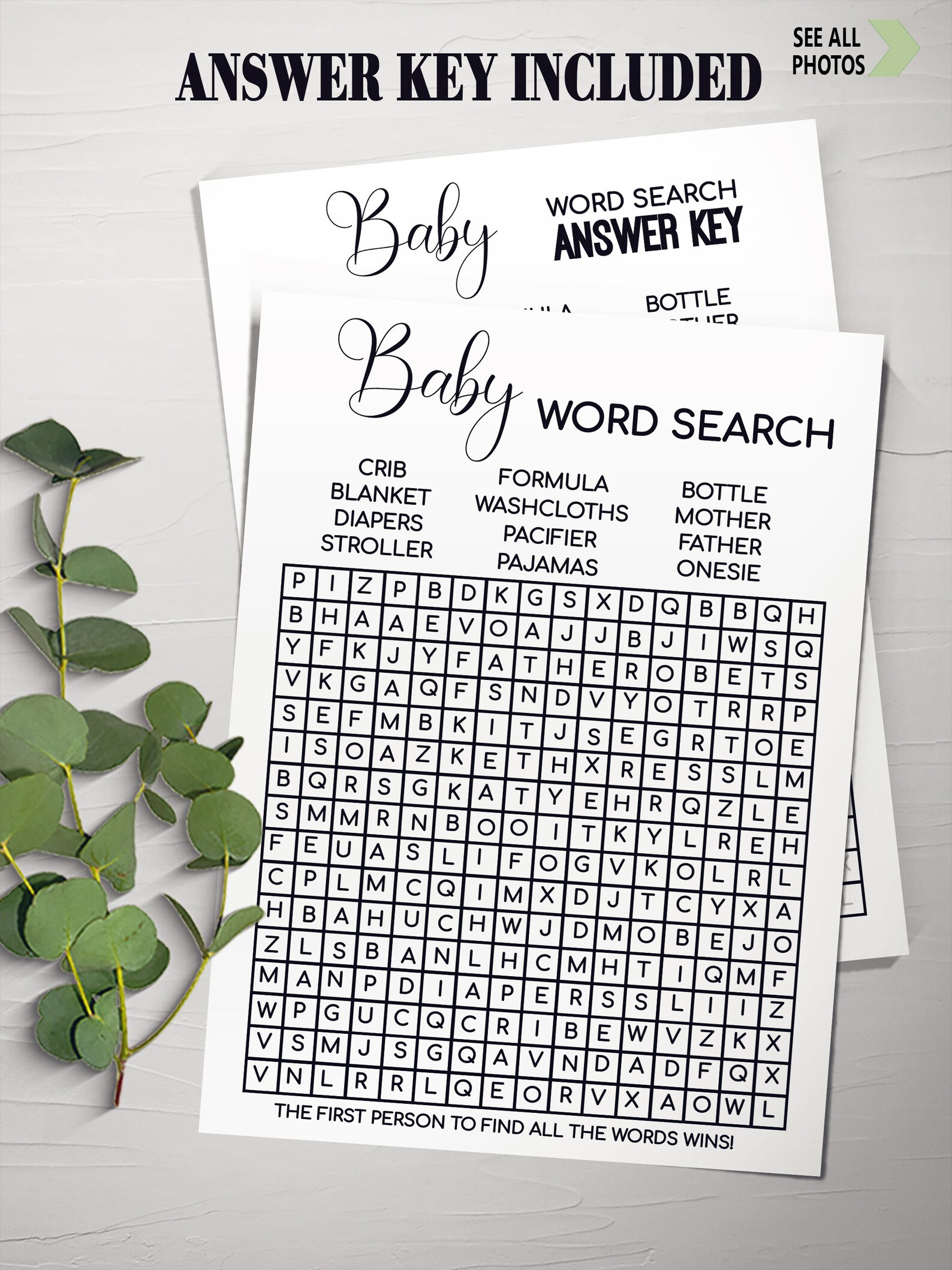 Minimalist Word Search Baby Shower Game, Simple Baby Shower, Find Baby ...
