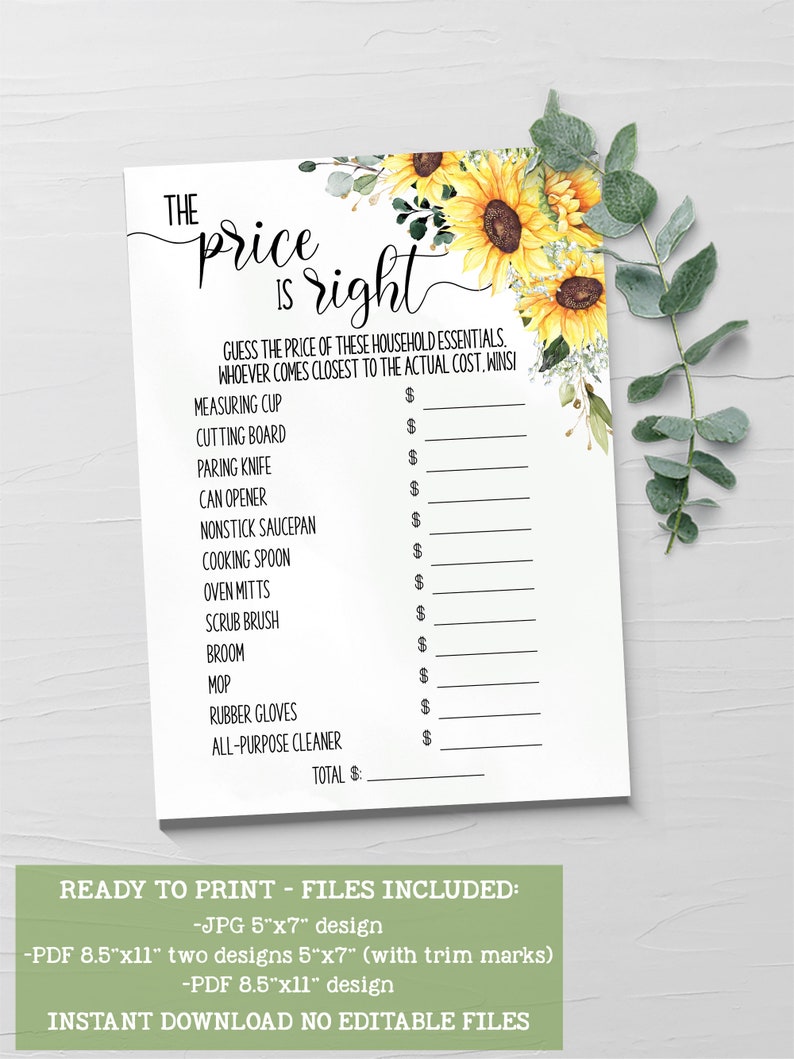 Guess the Right Price Bridal Shower Game, the Price is Right Game ...