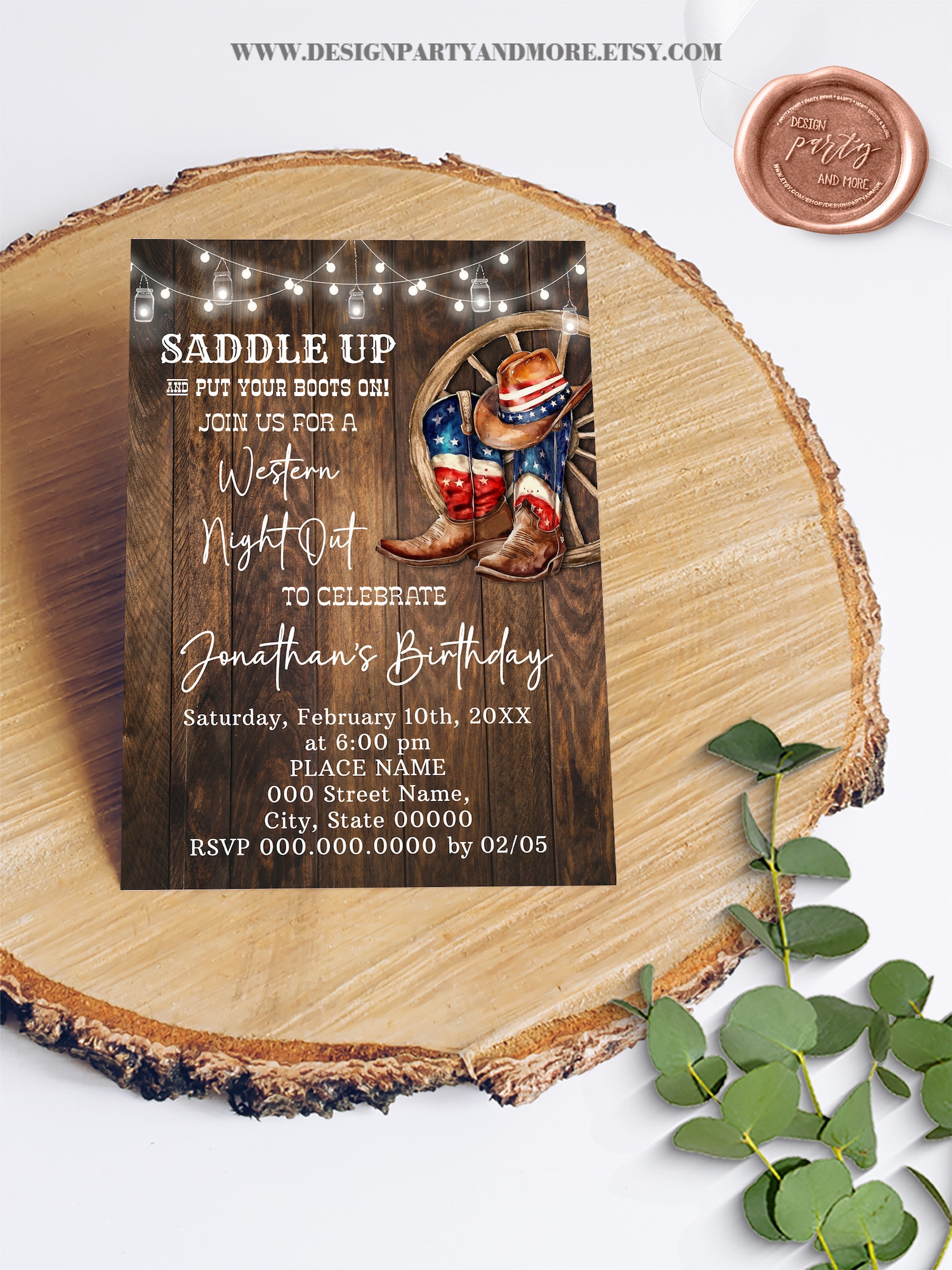 Patriotic Western Night Out Birthday Party Invitation, Saddle up Put ...