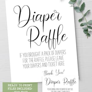 Diaper Raffle Ticket & Sign, Minimalist Baby Shower Game, Bring Diapers ...