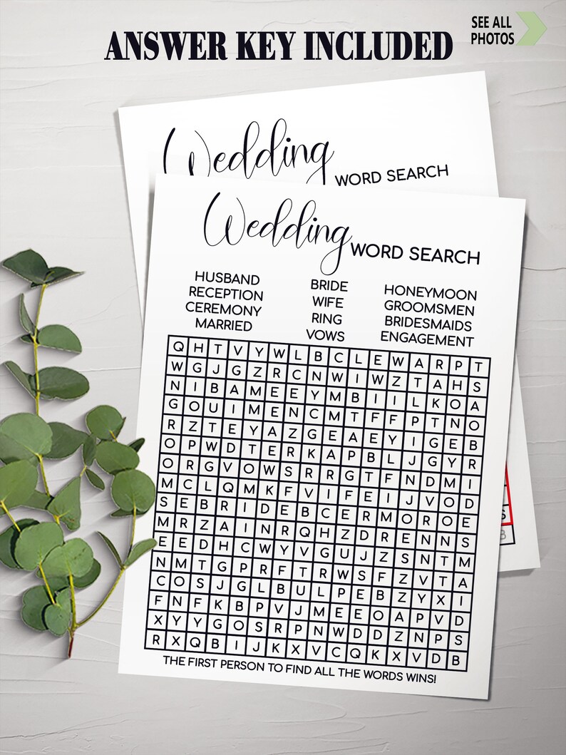 Wedding Word Search Minimalist Bridal Shower Game, Simple Elegant ...