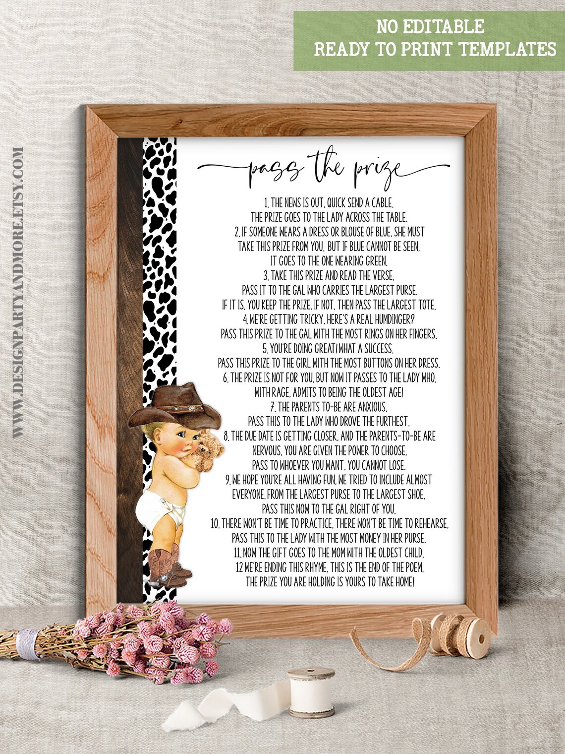 Western Cowboy Baby Shower Game: Pass the Prize Poem (printable Instant ...