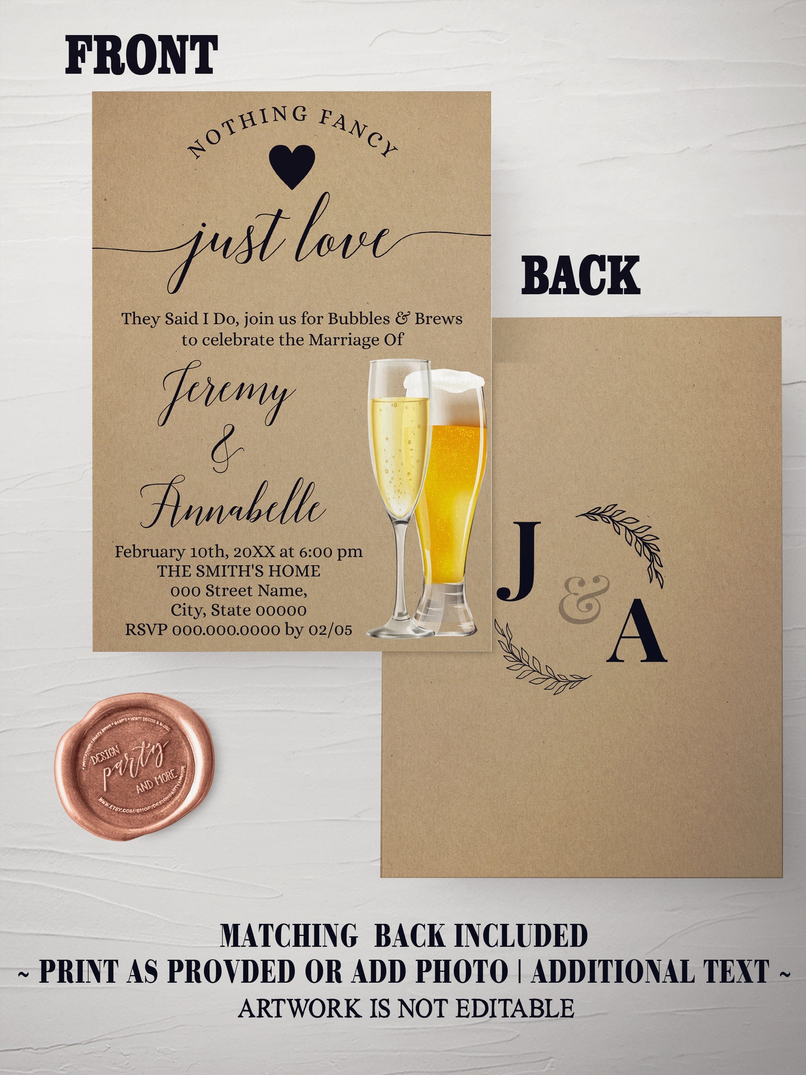 Nothing Fancy Just Love, Bubbles and Brews Rustic Invitation, Country ...