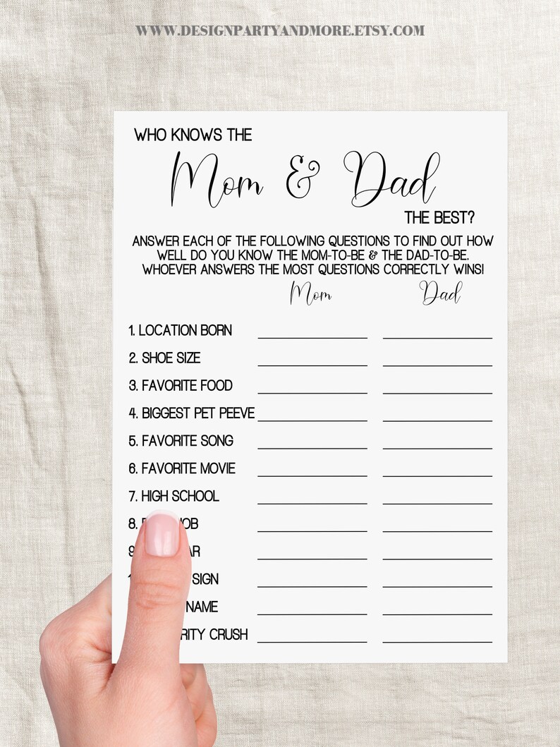 Who Knows Mom and Dad Baby Shower Game, Minimalist Baby Shower, Do You ...