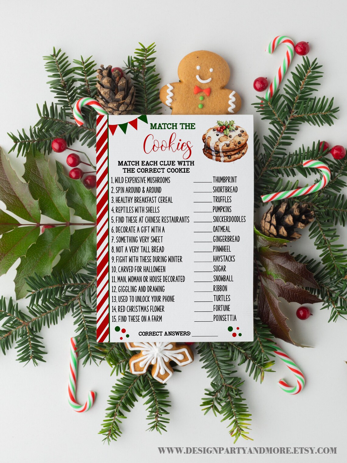 Christmas Match the Cookies Game, Elves Christmas Party Game, Red White ...