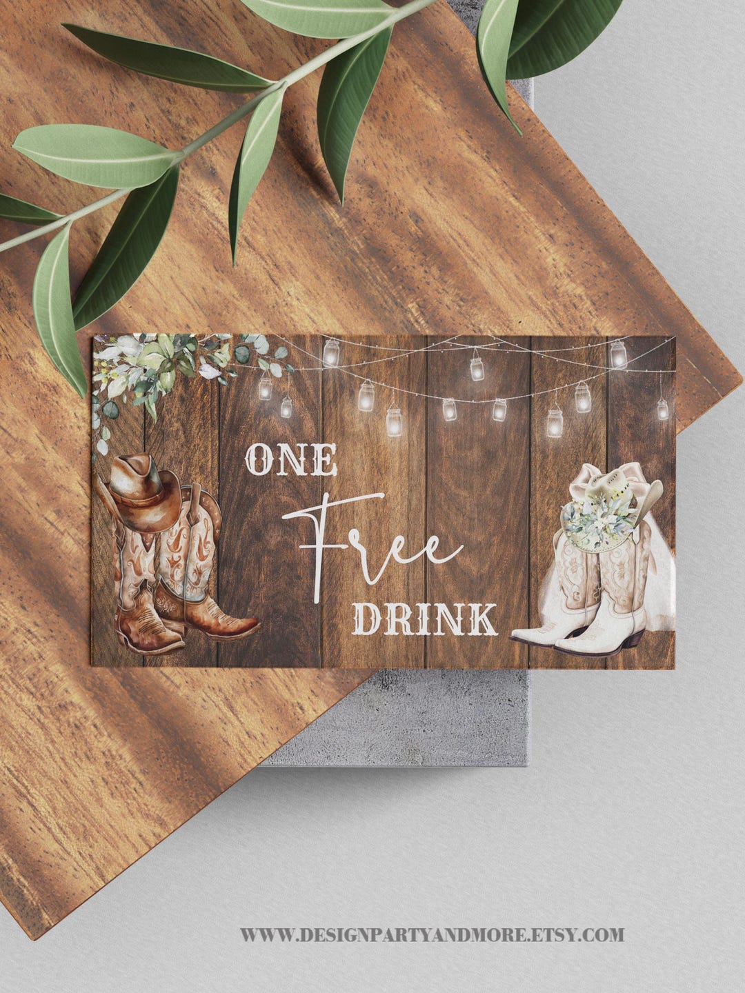 Greenery Western Wedding One Drink Ticket Beverage Voucher Ready to ...