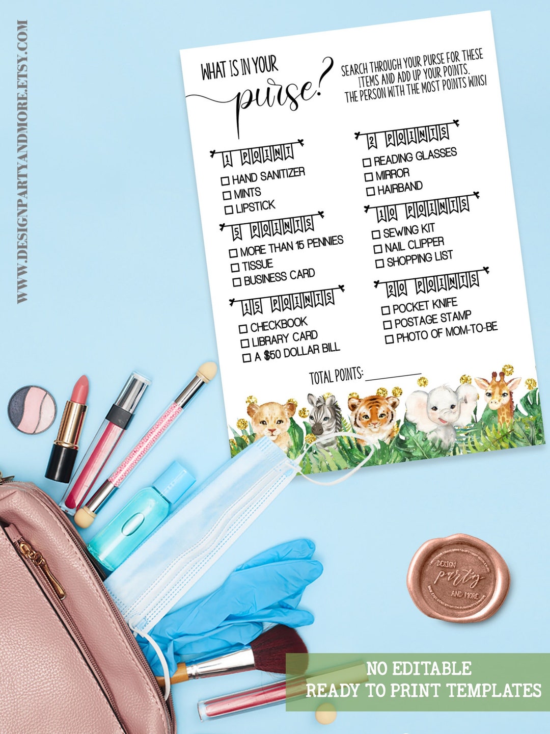 Safari What is in Your Purse Baby Shower Game, Find in Your Purse Game ...