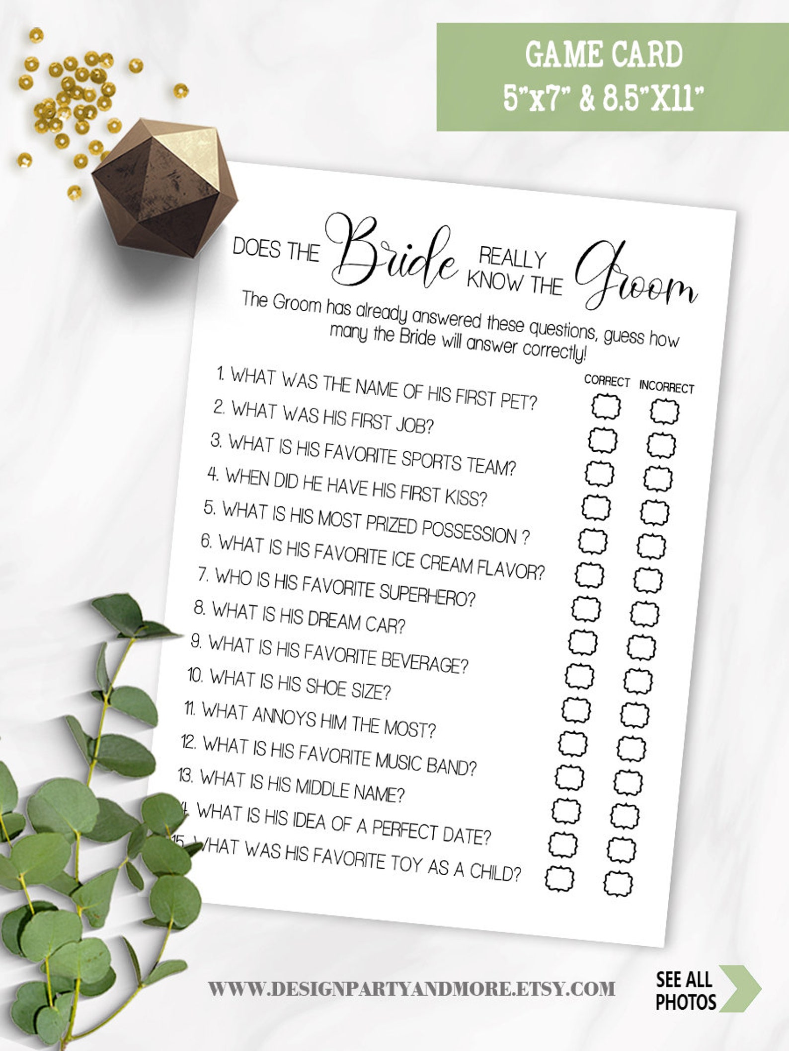 Does Bride Know the Groom Minimalist Bridal Shower Game, Simple Elegant ...