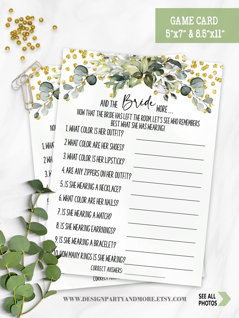 And the Bride Wore Bridal Shower Game, What Bride is Wearing Game ...