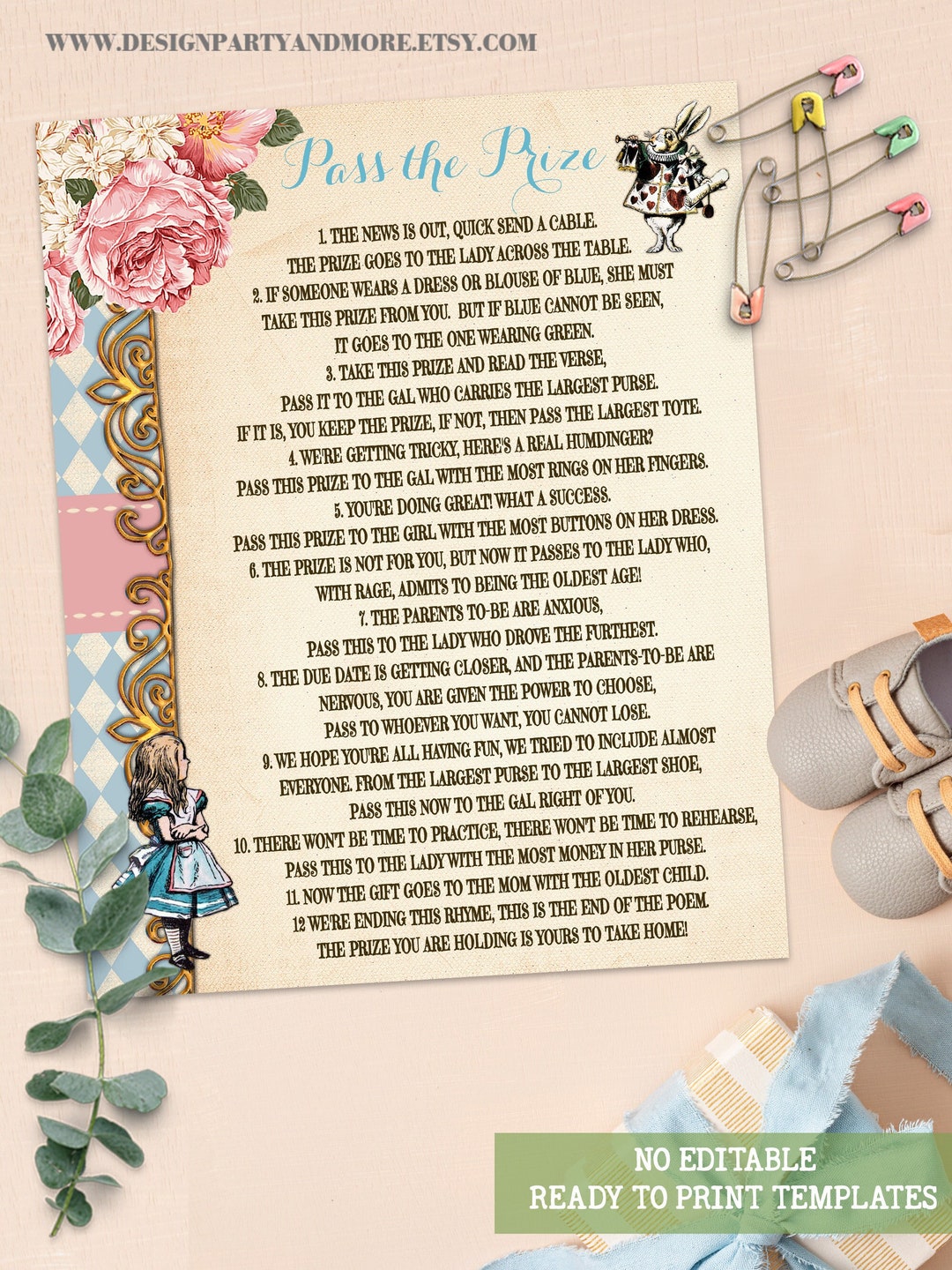 Pass the Prize Baby Shower Game, Pass the Gift Game, Alice in ...