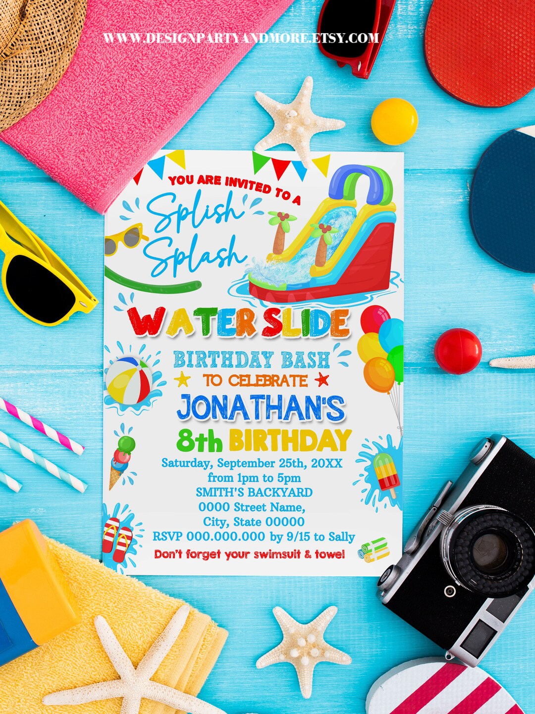 Splish Splash Waterslide Birthday Bash Invitation Make a Splash ...