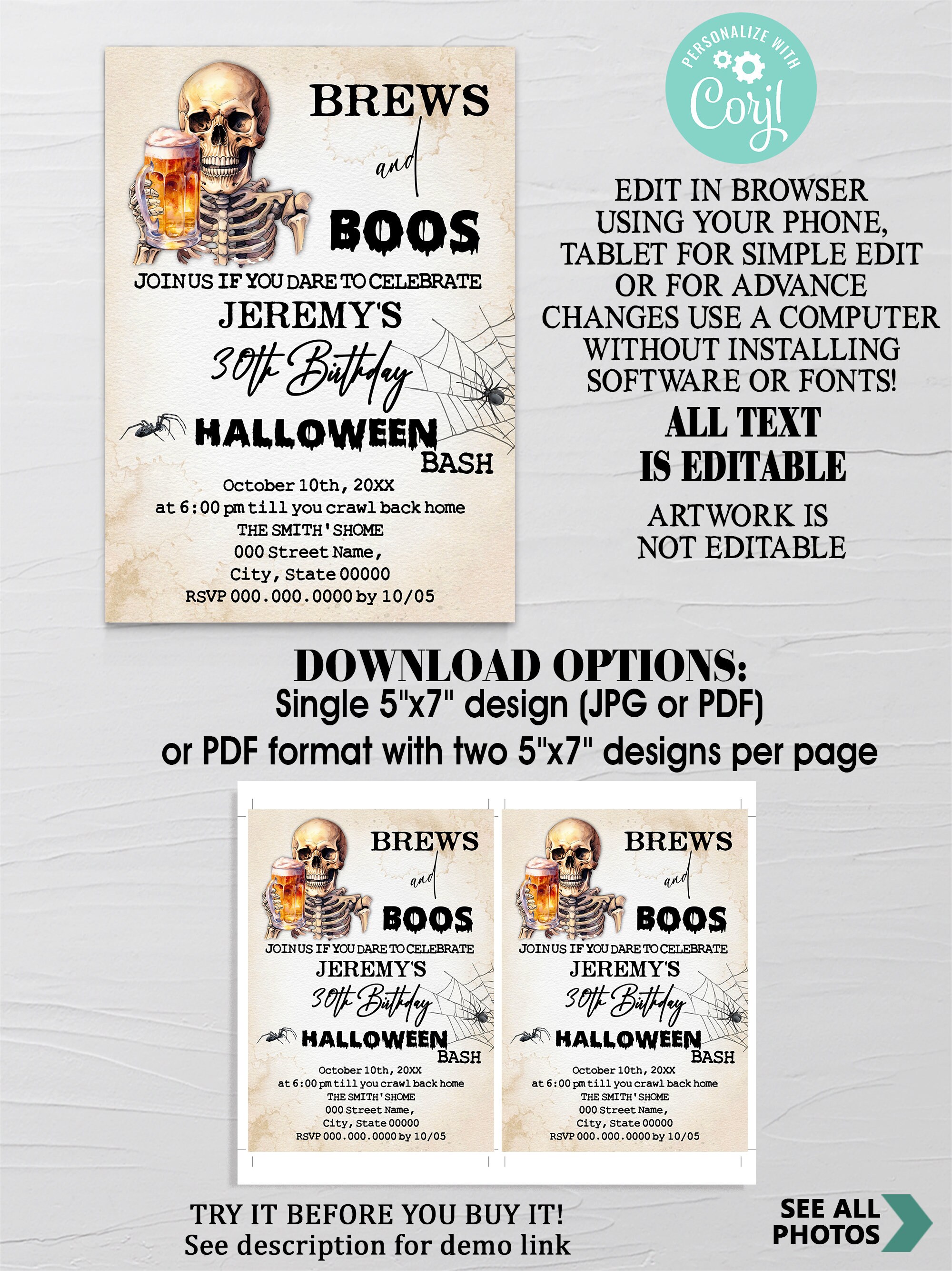 Brews and Boos Birthday Party Invitation, Skull Beer and Boos ...