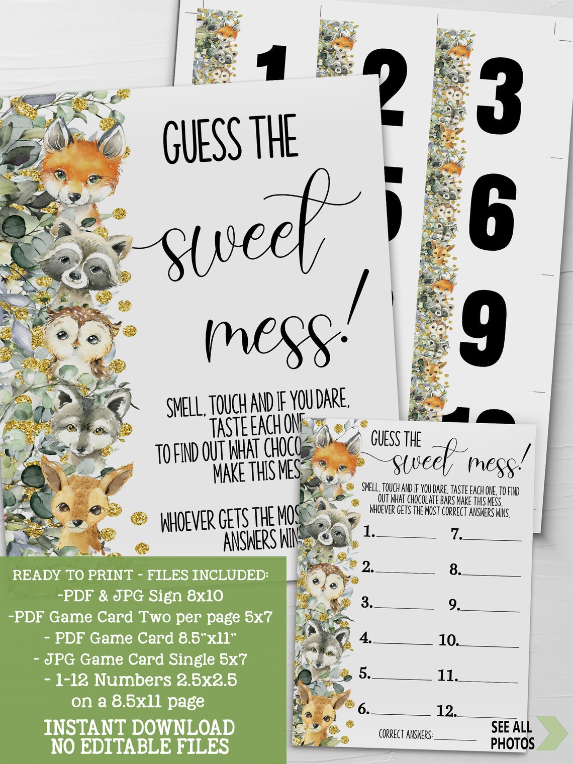 Forest Animals Guess the Sweet Mess Game, Woodland Animals Shower Wild ...