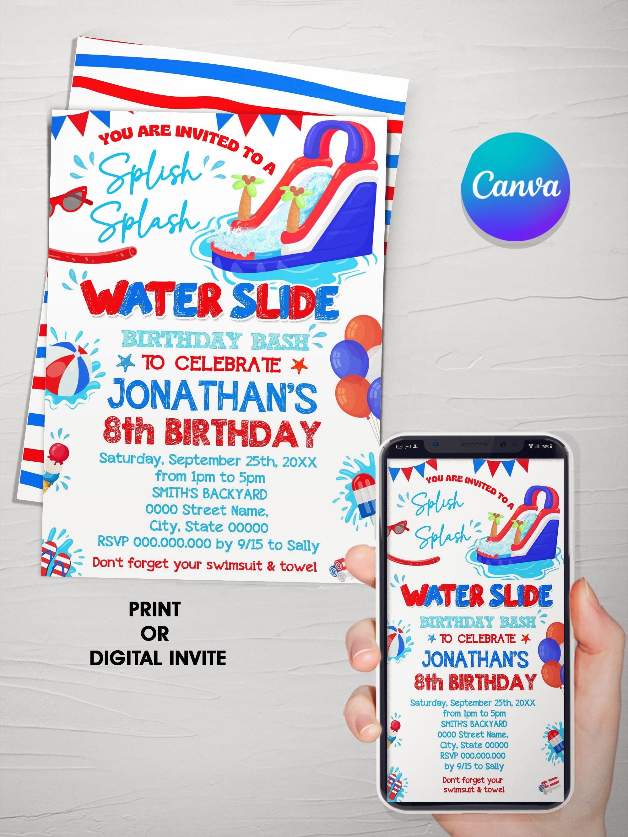 Patriotic Waterslide Birthday Invitation, Red, White, and Blue Summer ...