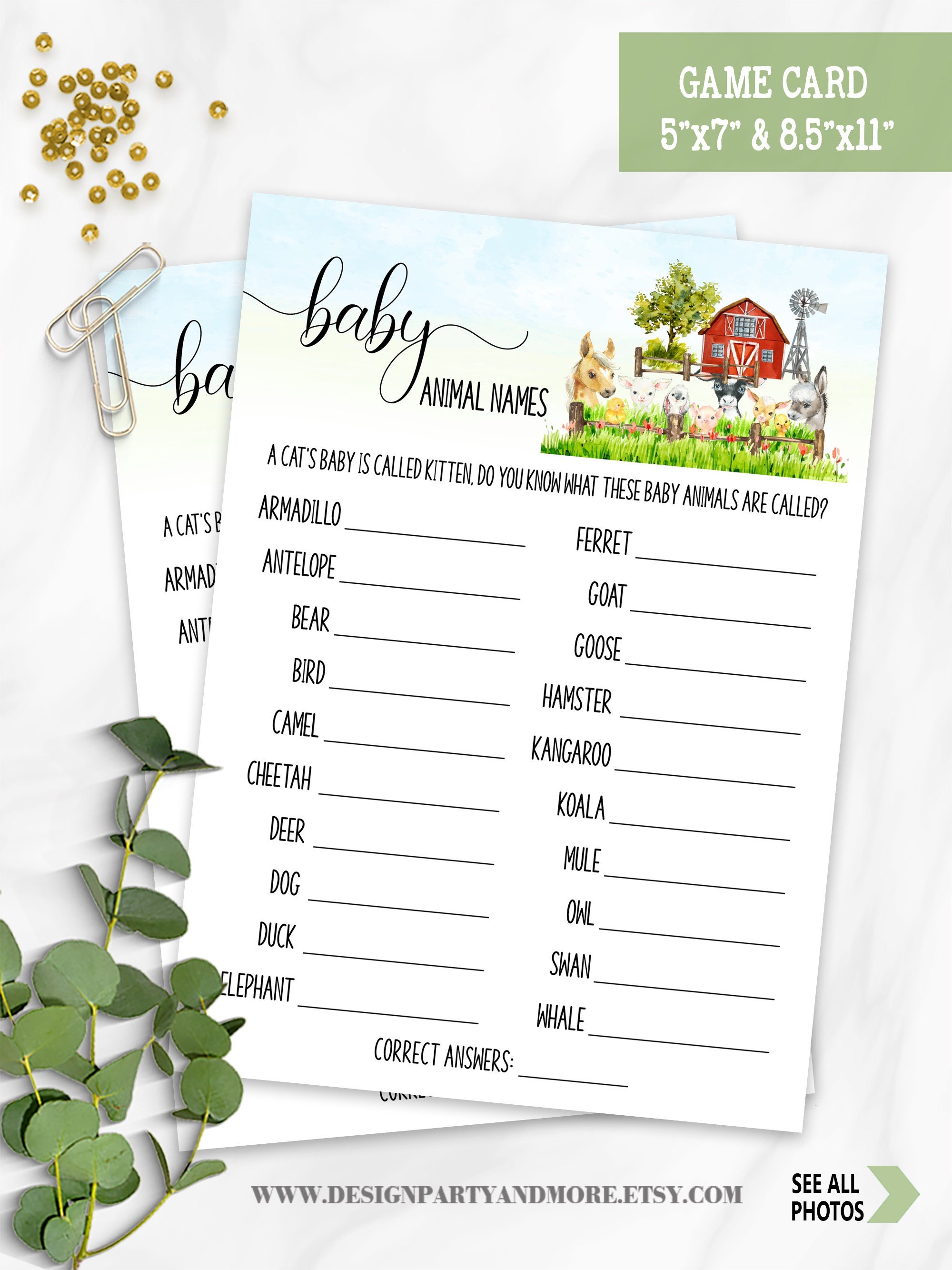 Farm Animals Baby Animals Name Game, Guess Baby Animal Names Game, Red ...