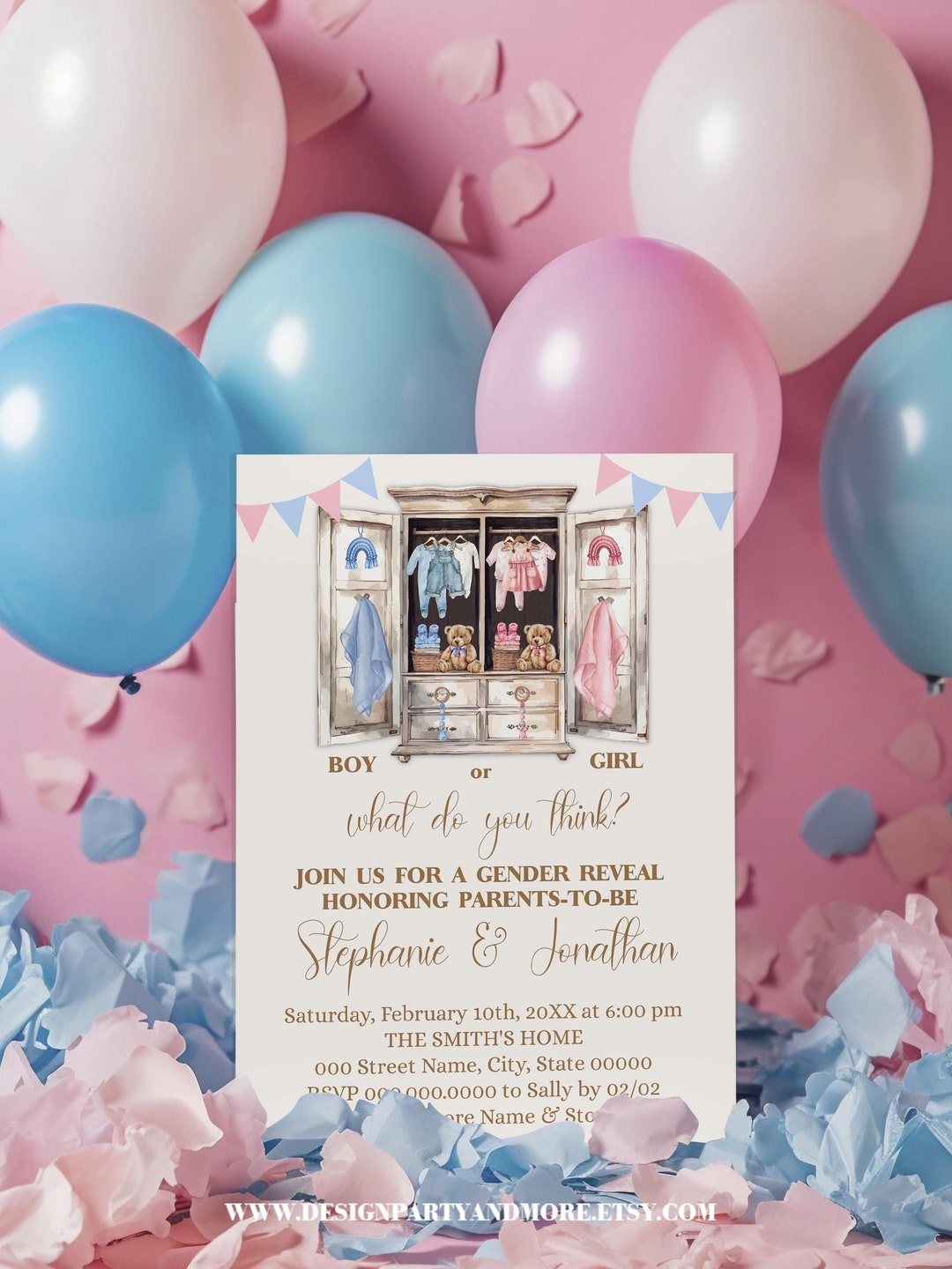 Armoire Closet Gender Reveal Invitation Boy or Girl Open Wardrobe ...