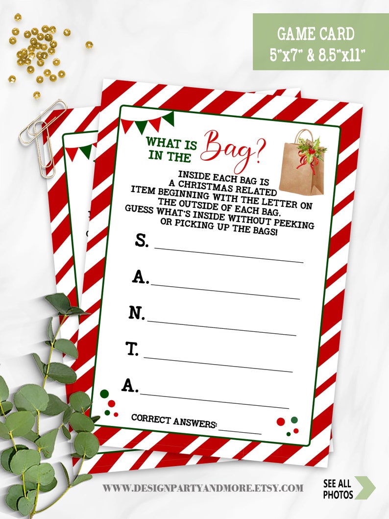 Christmas Guess What is in the Bag Game, Elves Christmas Game, Red ...