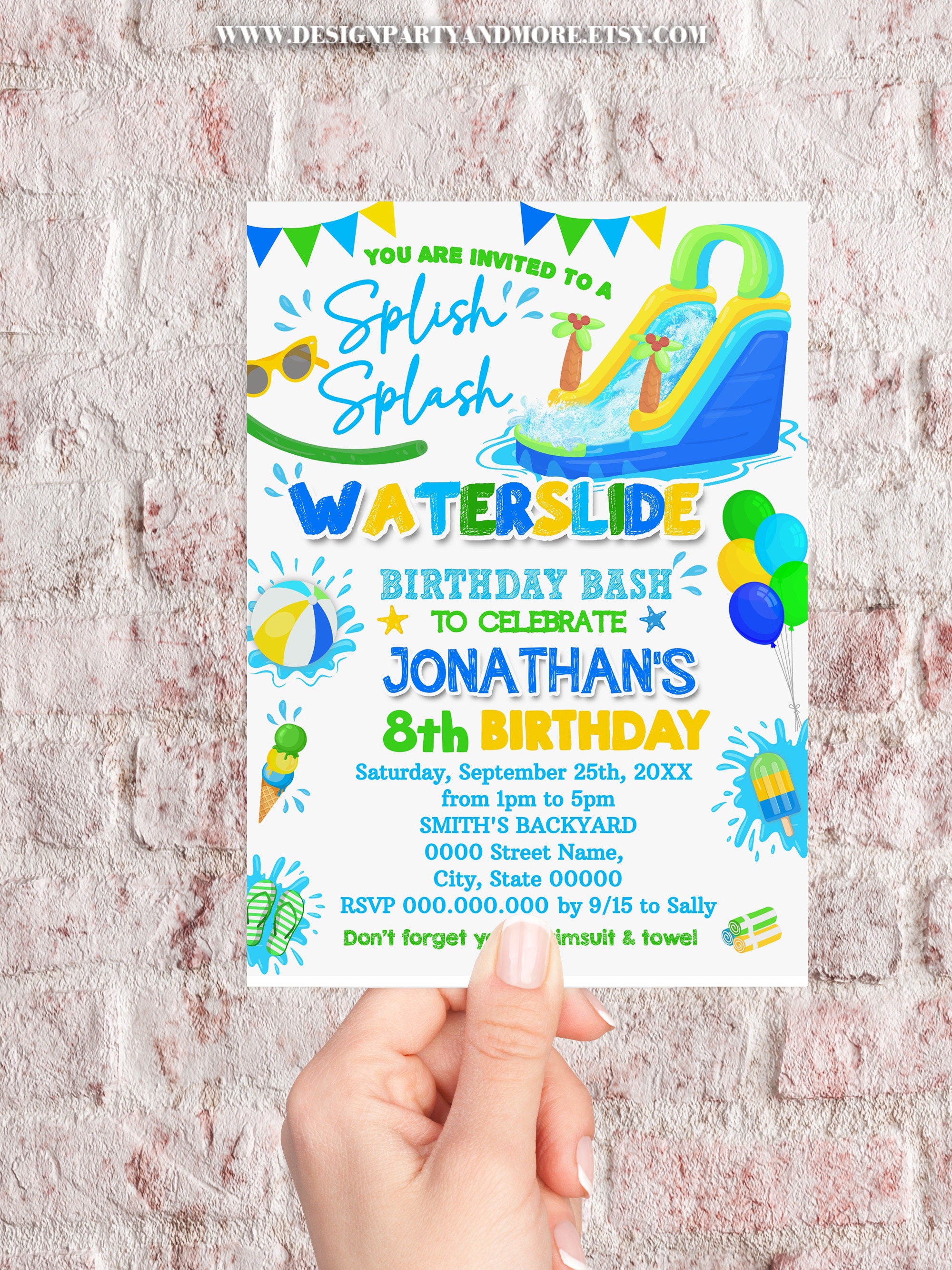 Splish Splash Waterslide Birthday Bash Invitation Splish Splash Water ...