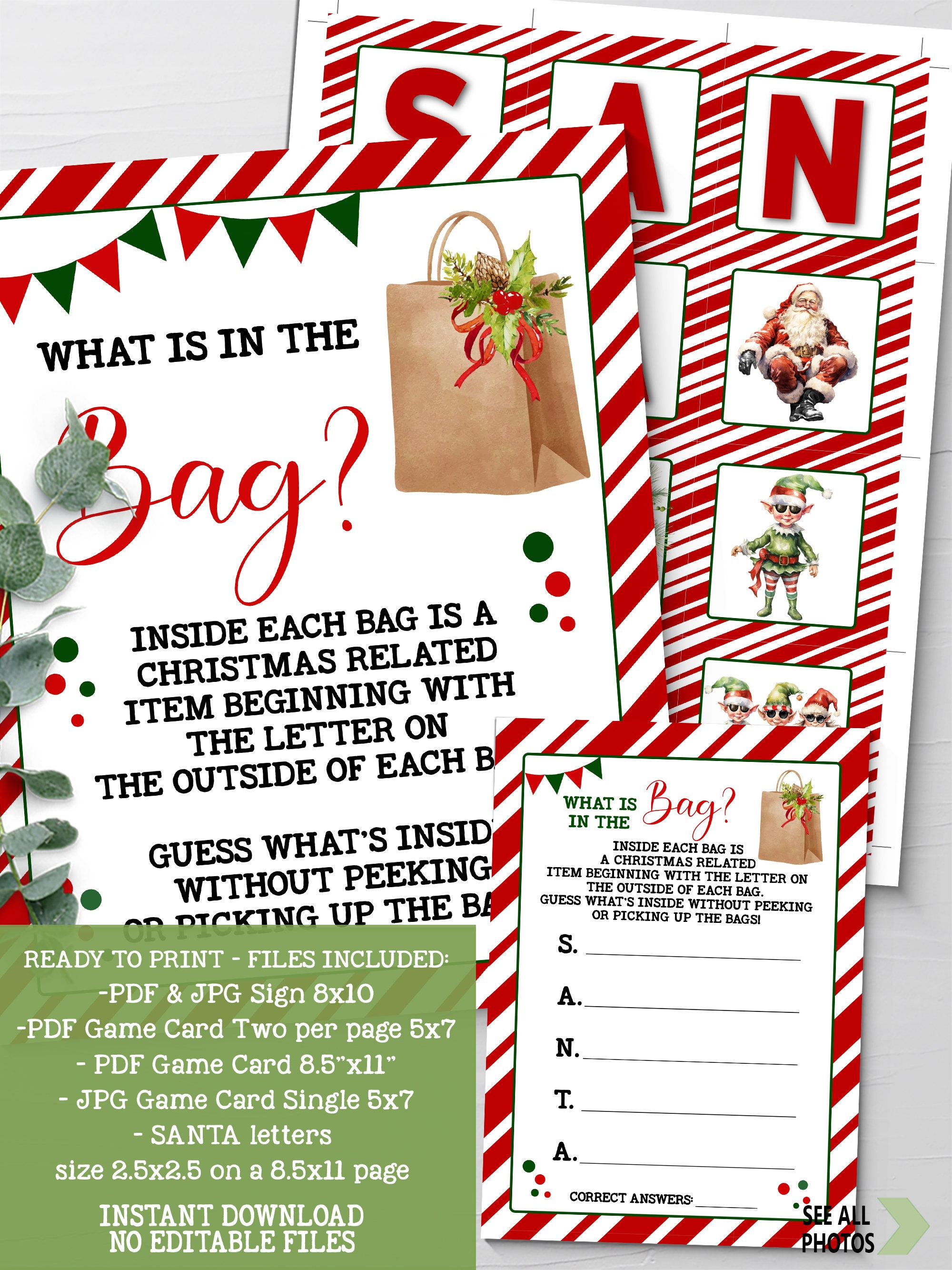 Christmas Guess What is in the Bag Game, Elves Christmas Game, Red ...