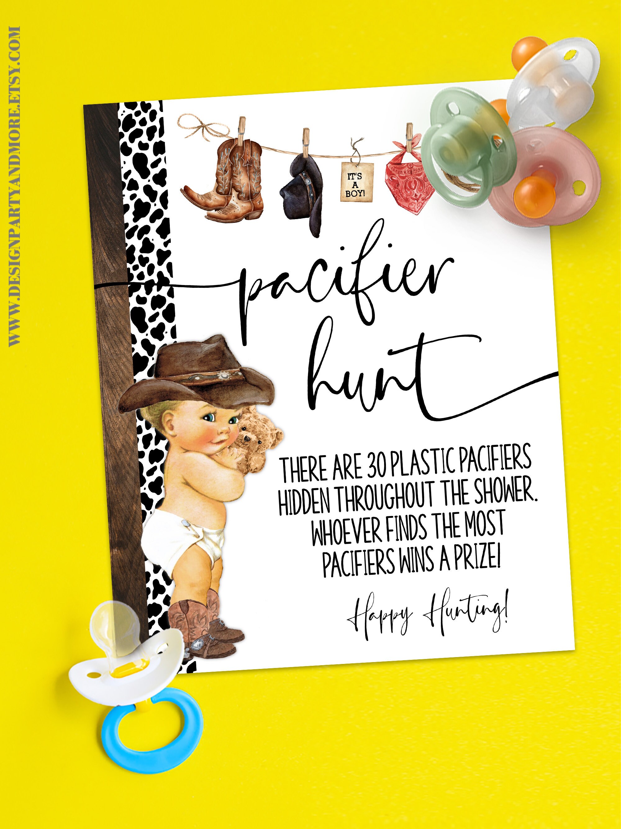 Cowboy Pacifier Hunt Baby Shower Game, Cow Country Western Chic Cowboy ...