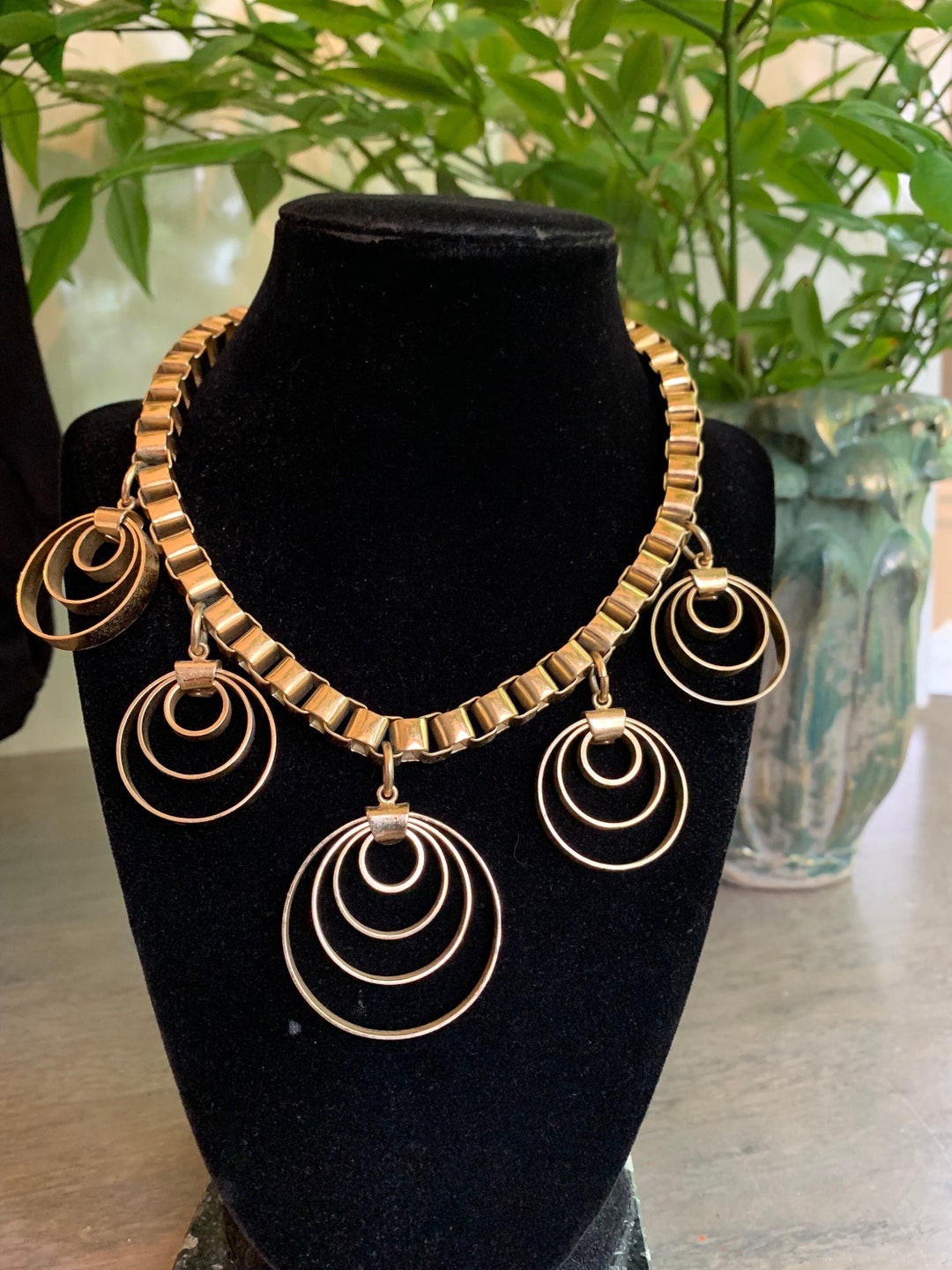 Vintage Napier Box Chain Swirly Hoops Necklace - Etsy