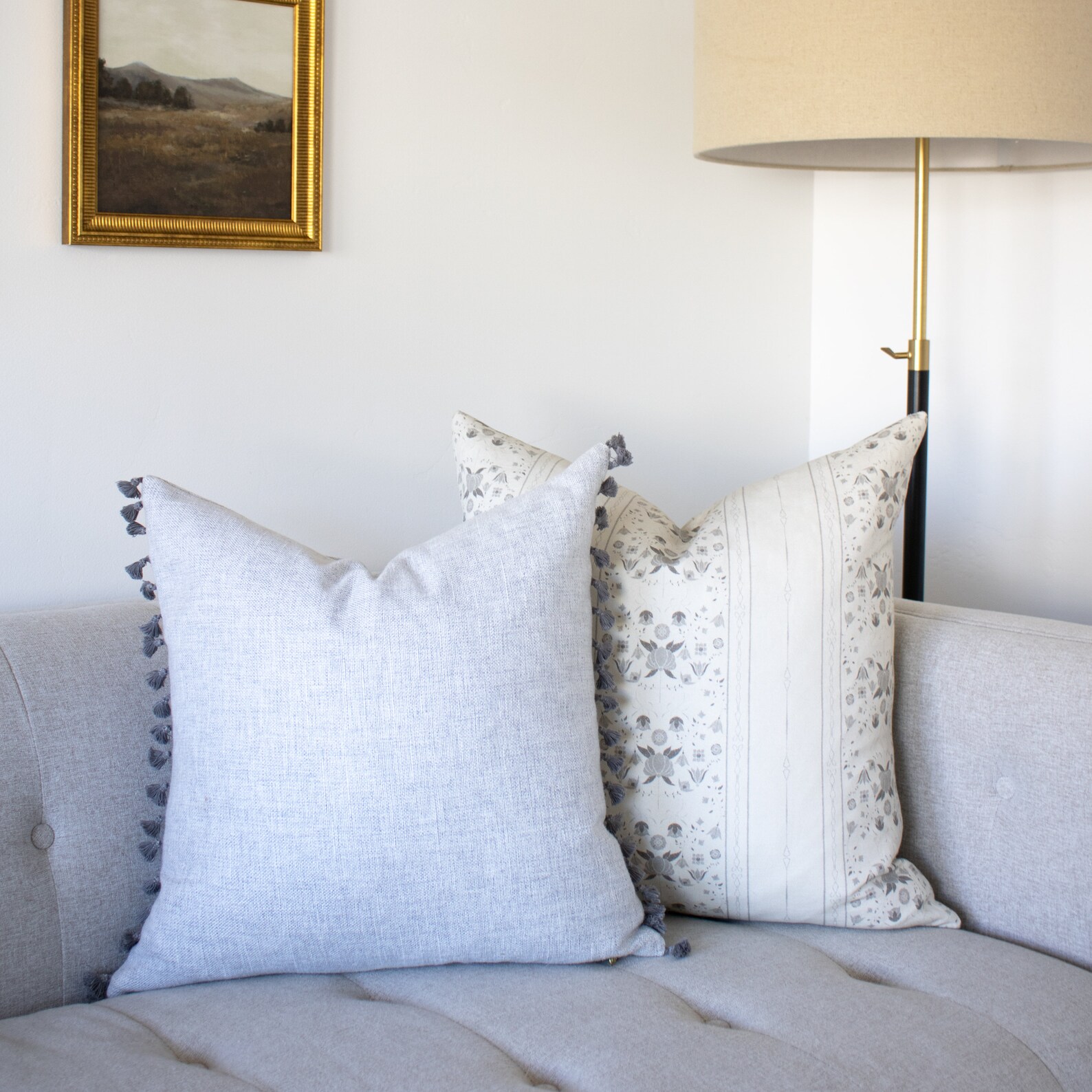 Blue and Gray Pillow Combination, Curated Throw Pillow Collection, Four ...
