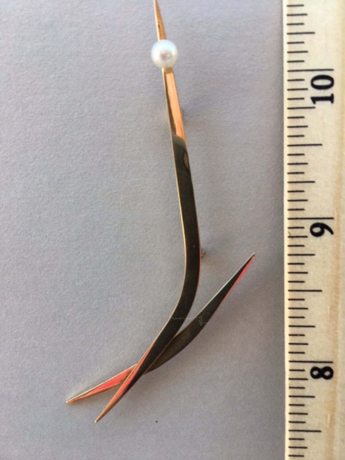 14K Gold Pin with Pearl | Etsy