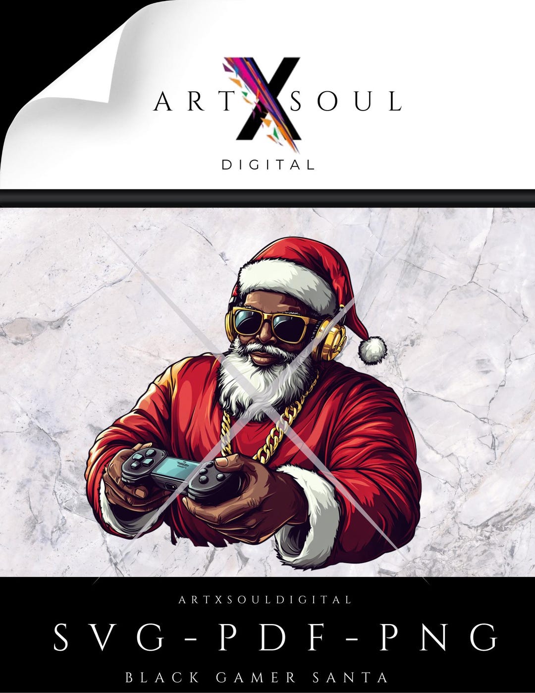 Black Gamer Santa Digital File-black Santa PNG Christmas Sublimation ...