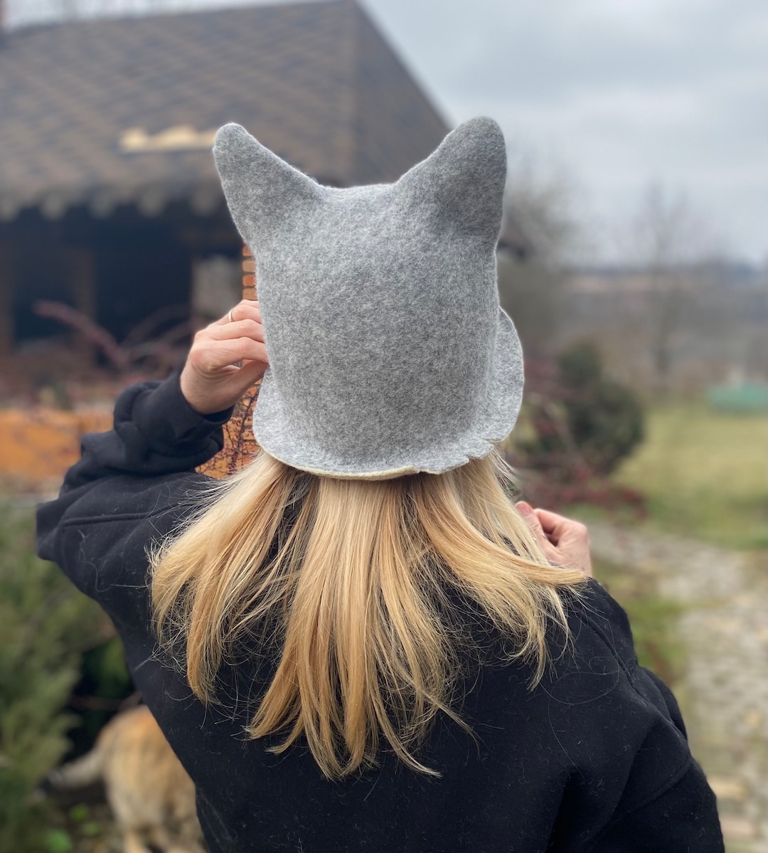 OOAK Felt Cat Hat Handcrafted Sauna Felted Hat Felt Animals Hat Eco Hat Handmade Felt Hat Wool ...