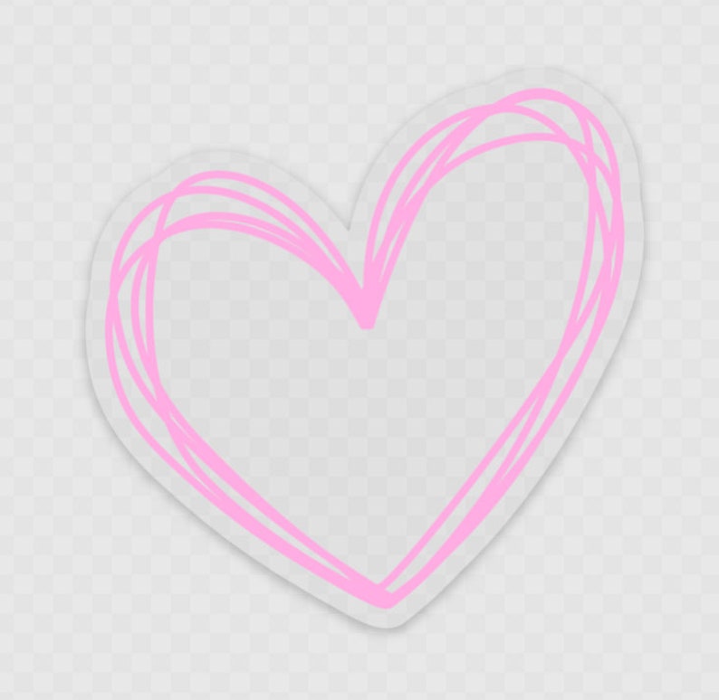 CLEAR Pink Heart Hand Drawn Sticker Vinyl Sticker Decal | Etsy
