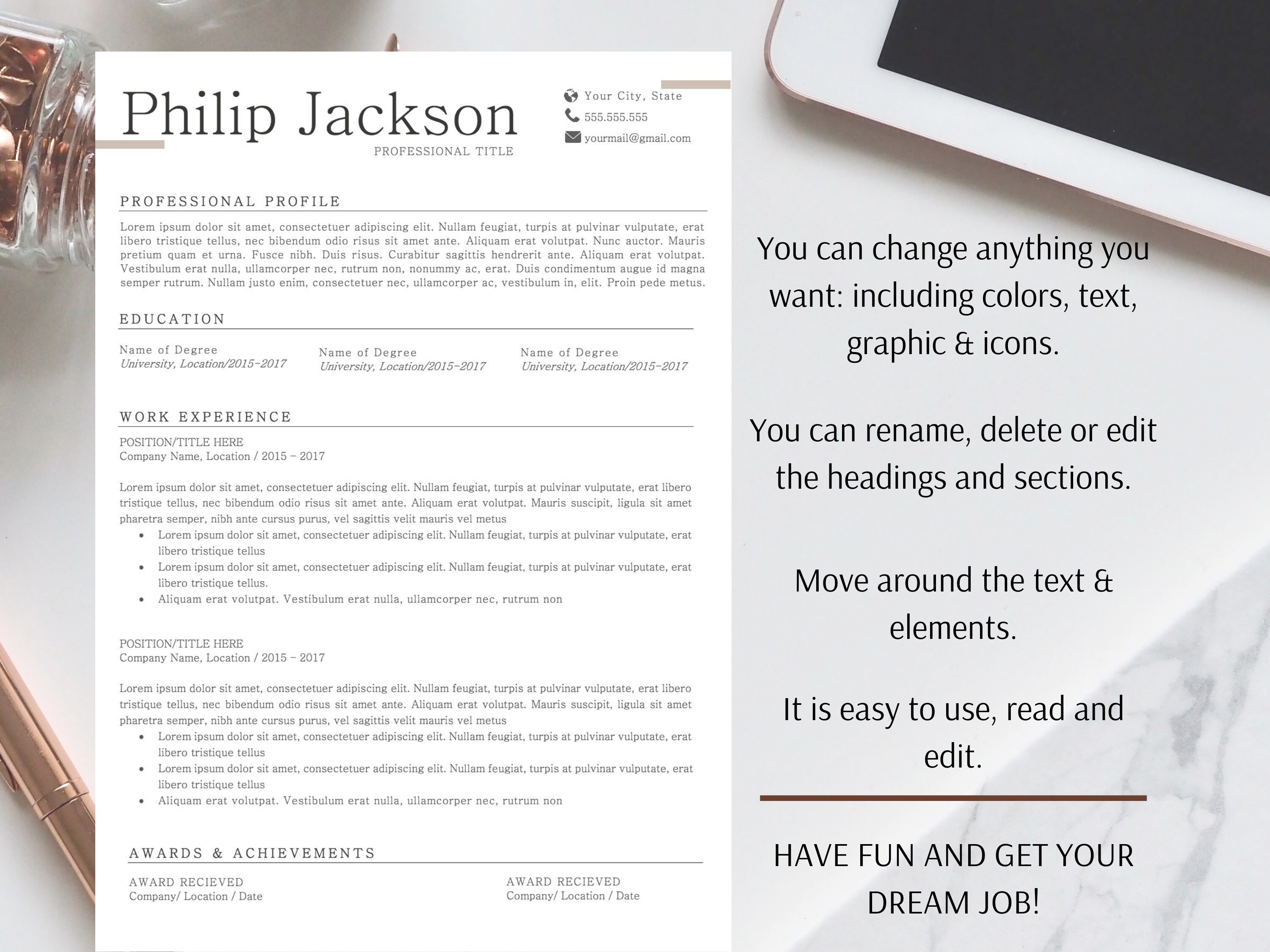Resume Template Men Professional Resume Template Cv Curriculum Vitae CV ...