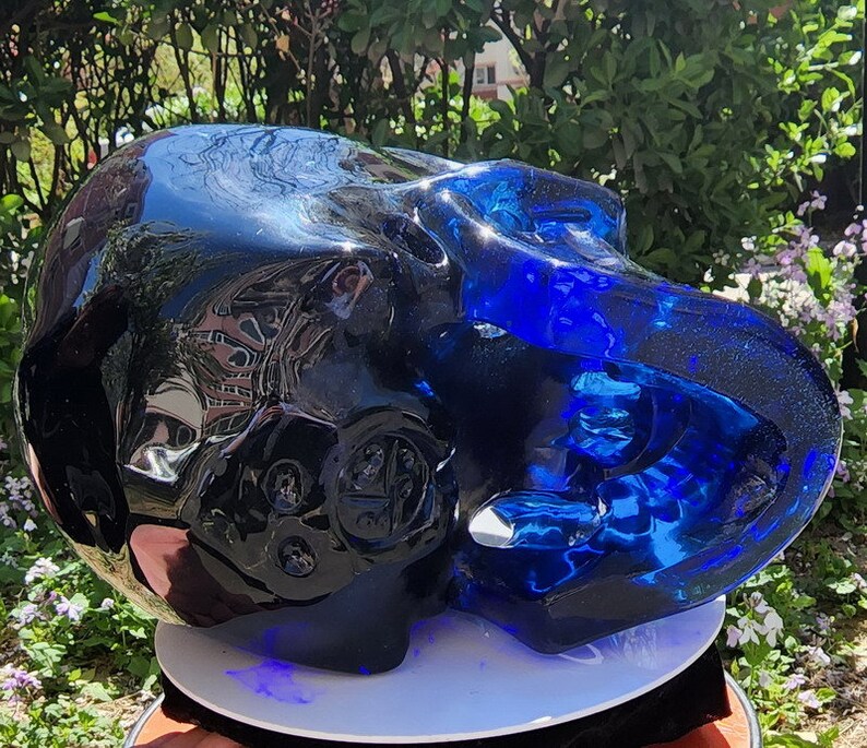 Titan Deep Blue Obsidian (glass) Handcarved Large Crystal Skull ...