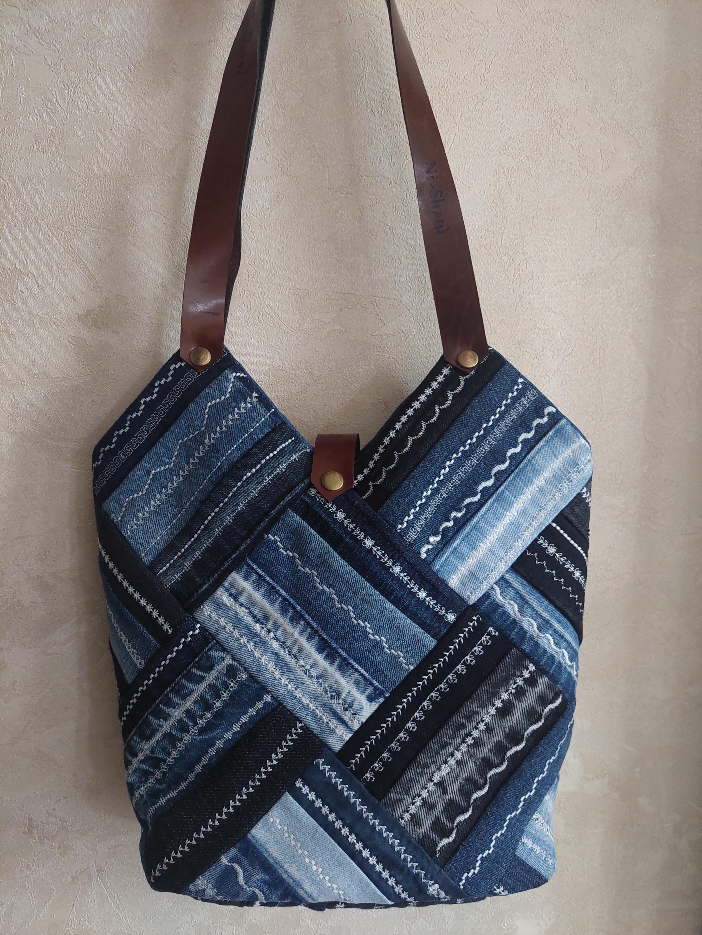 Denim Bag With Leather Elements Denim Shopping Bag Denim Travel Bag ...