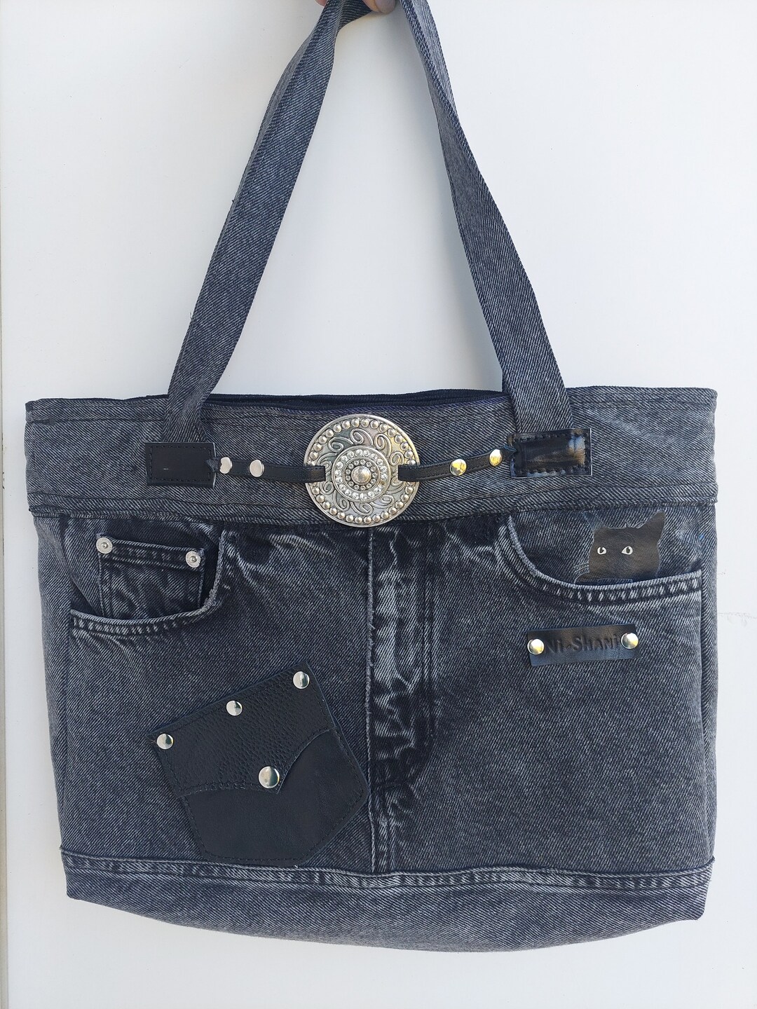 Denim Bag With Leather Elements Denim Shopping Bag Denim Travel Bag ...