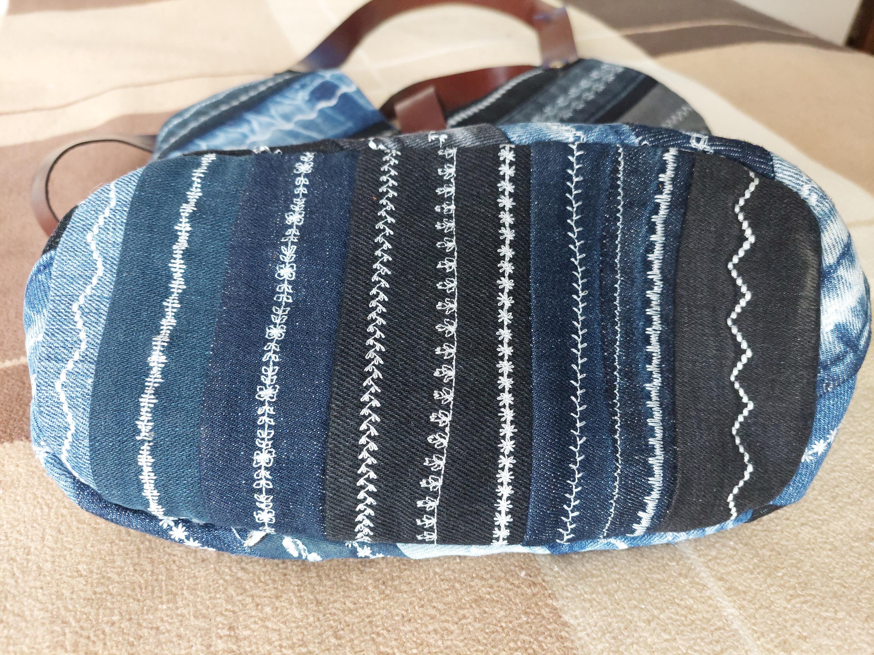 Denim Bag With Leather Elements Denim Shopping Bag Denim Travel Bag ...