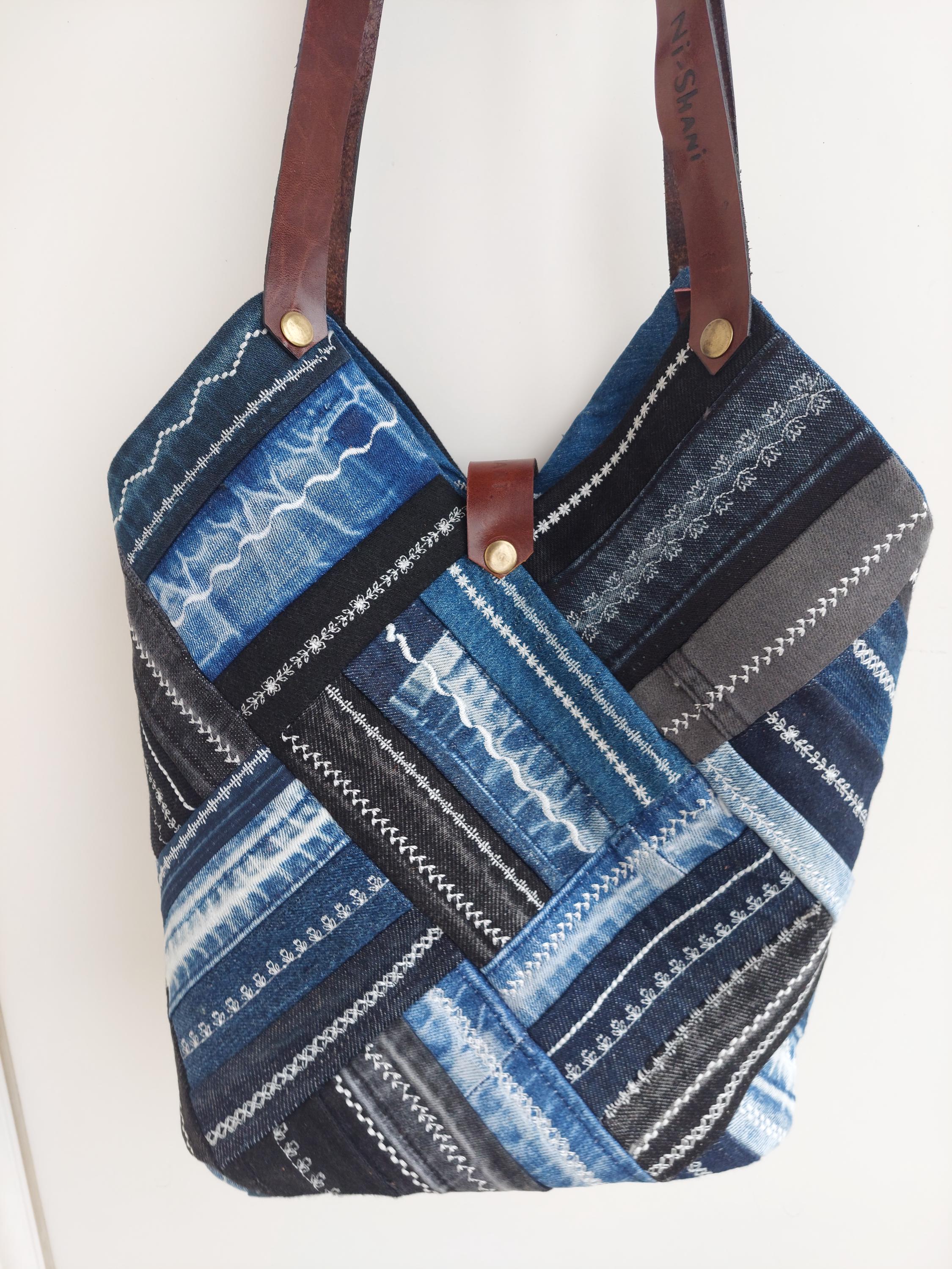 Denim Bag With Leather Elements Denim Shopping Bag Denim Travel Bag ...