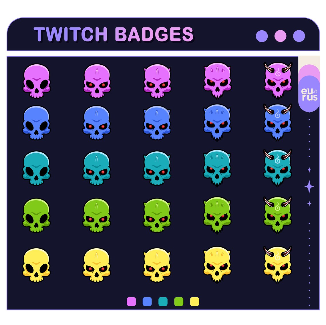 Skull Sub Badges for Twitch | Twitch Sub & Bit Badges | Loyalty Badges ...